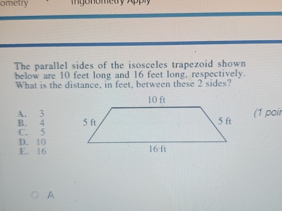The parallel sides of the isosceles | StudyX
