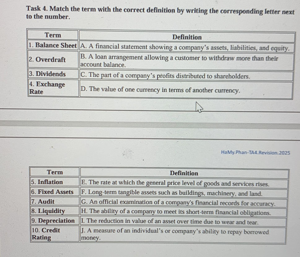 Task 4. Match the term with the correct | StudyX
