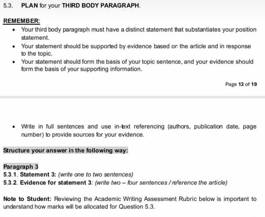 5.3. PLAN for your THIRD BODY PARAGRAPH.