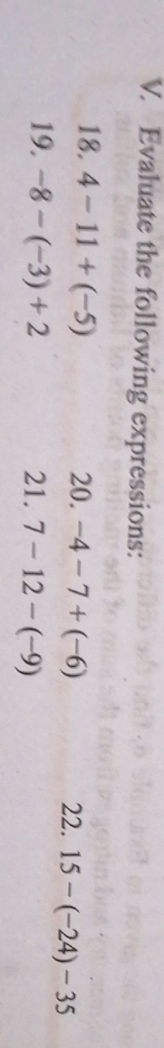V. Evaluate the following expressions: 18. | StudyX