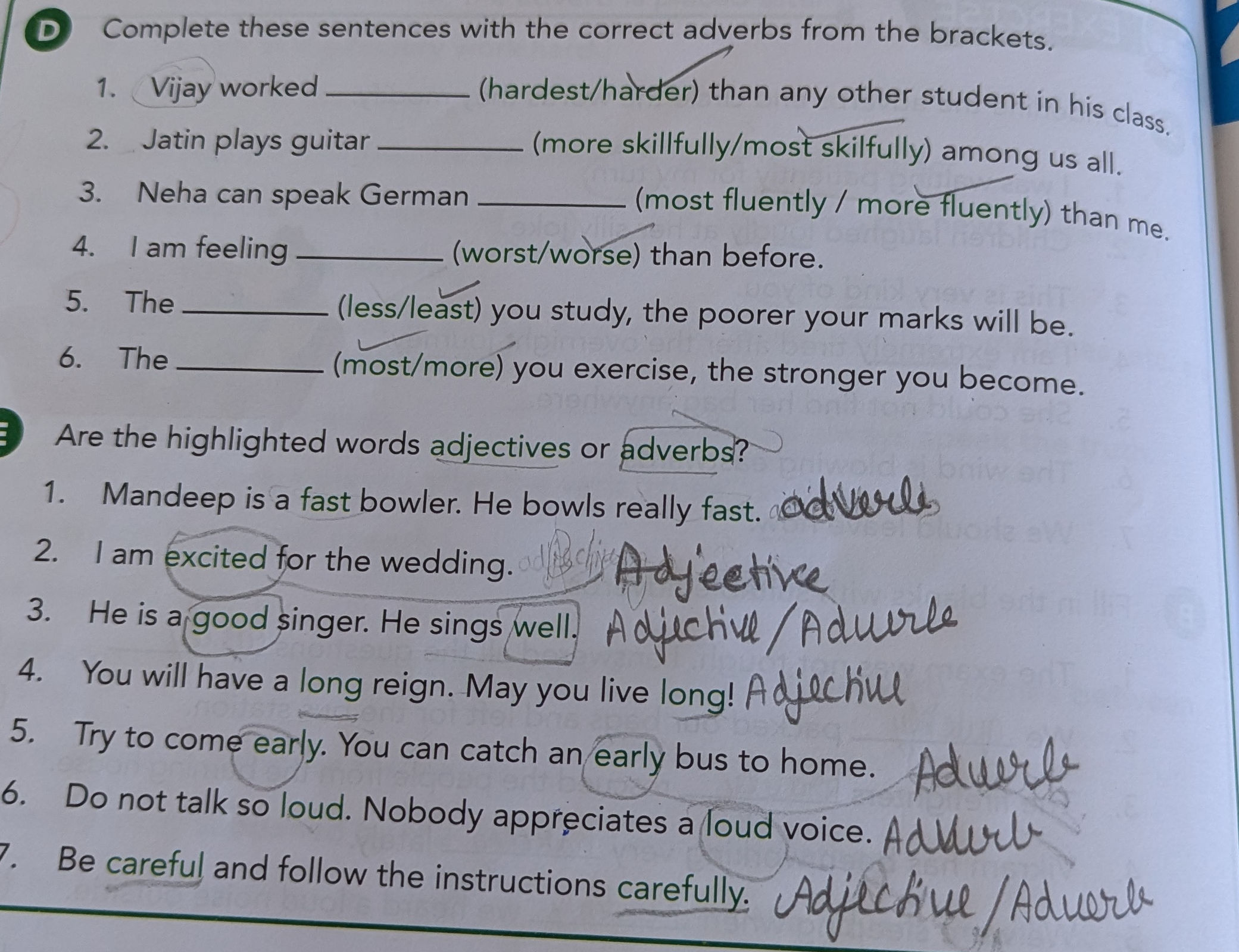 D Complete these sentences with the correct | StudyX