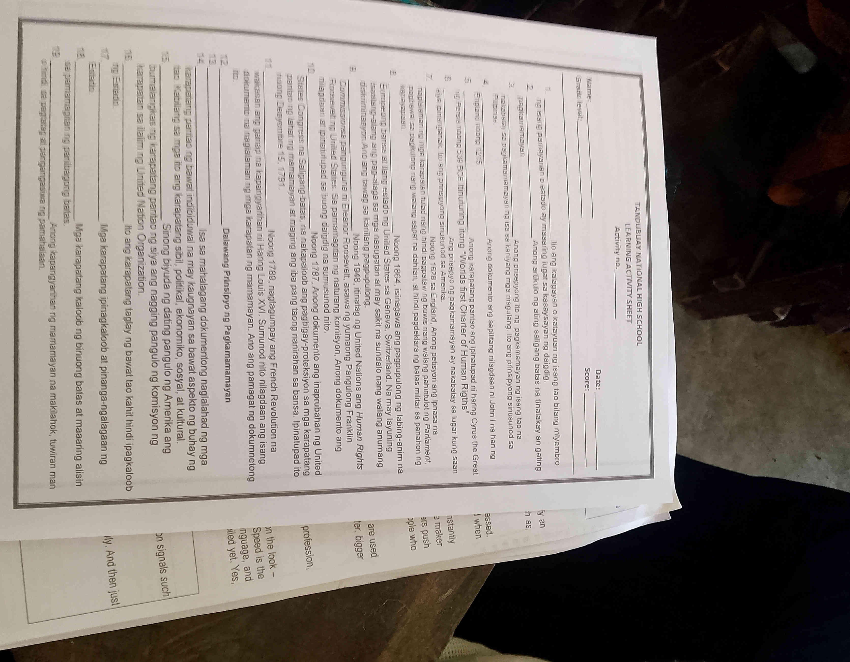 1. Ito ang kalagayan o katayuan ng isang | StudyX