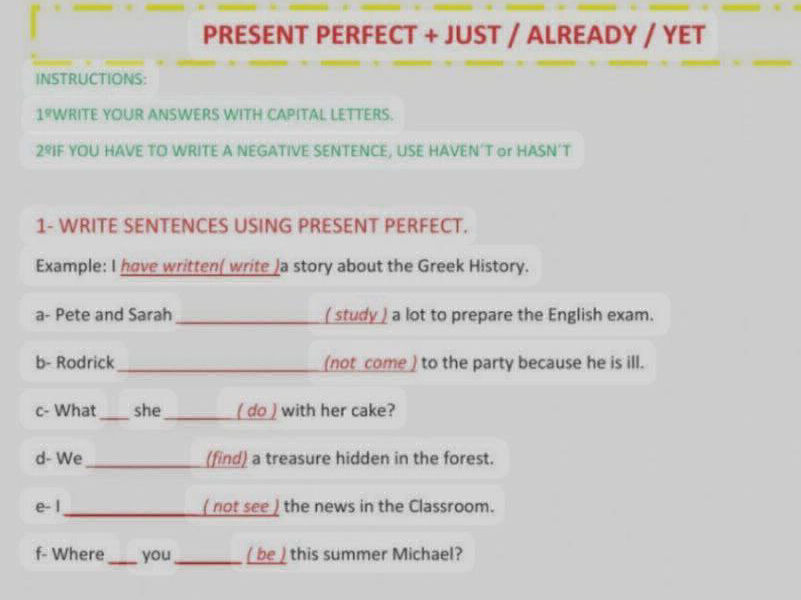 PRESENT PERFECT + JUST / ALREADY / YET | StudyX