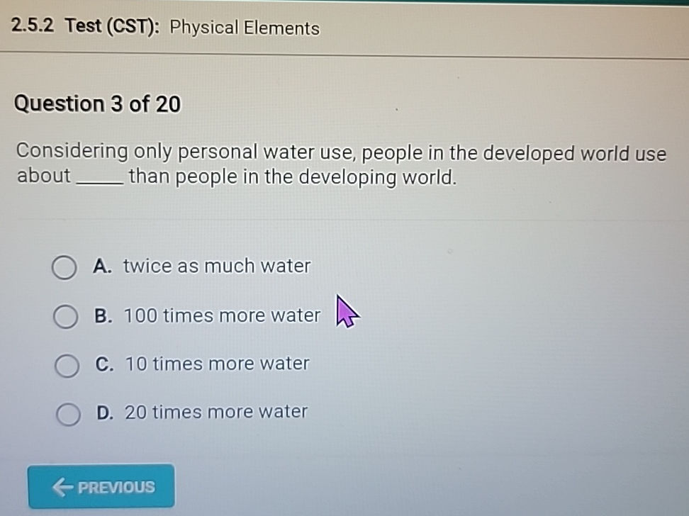 Considering only personal water use, people | StudyX