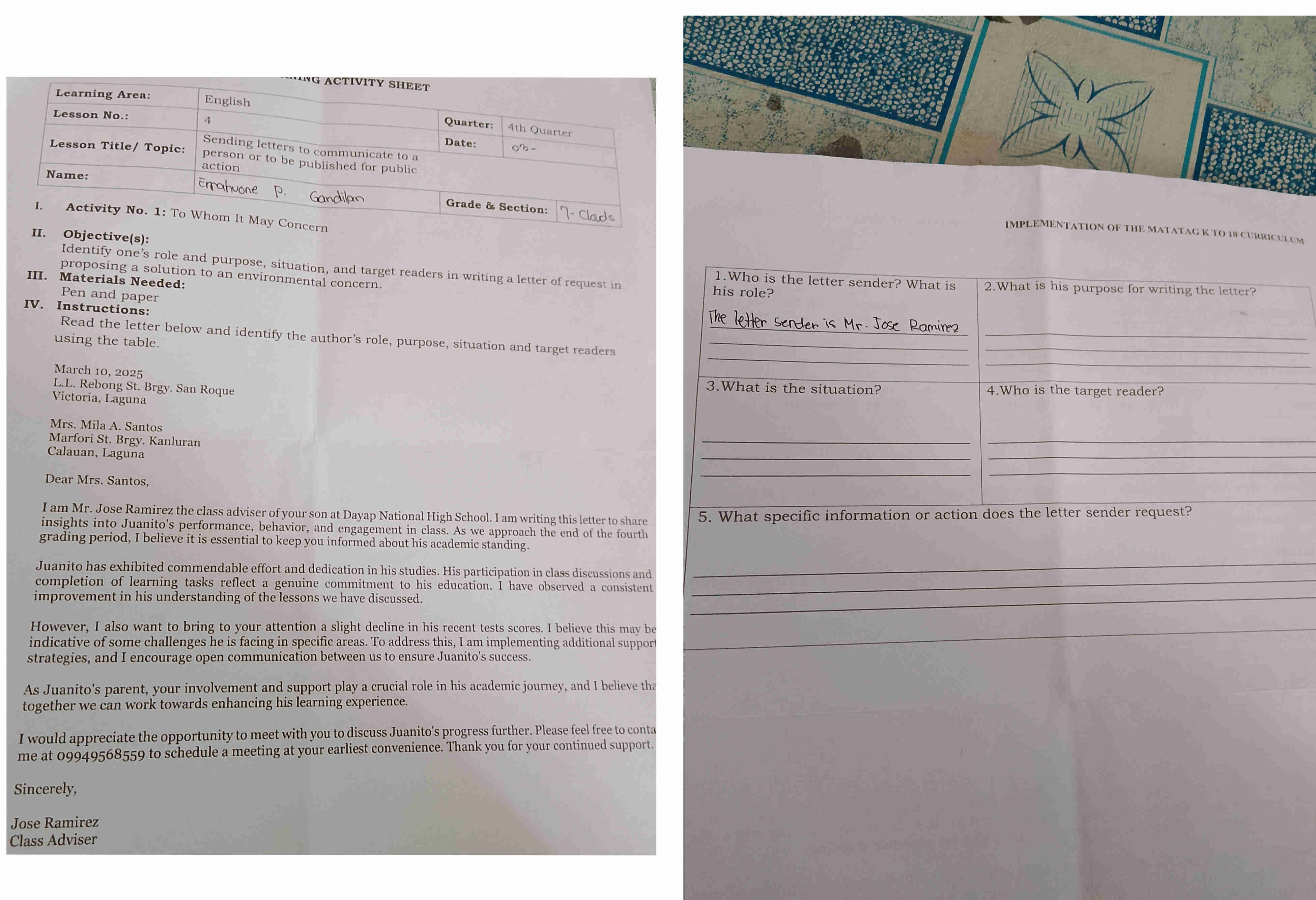 1. Who is the letter sender? What is his | StudyX