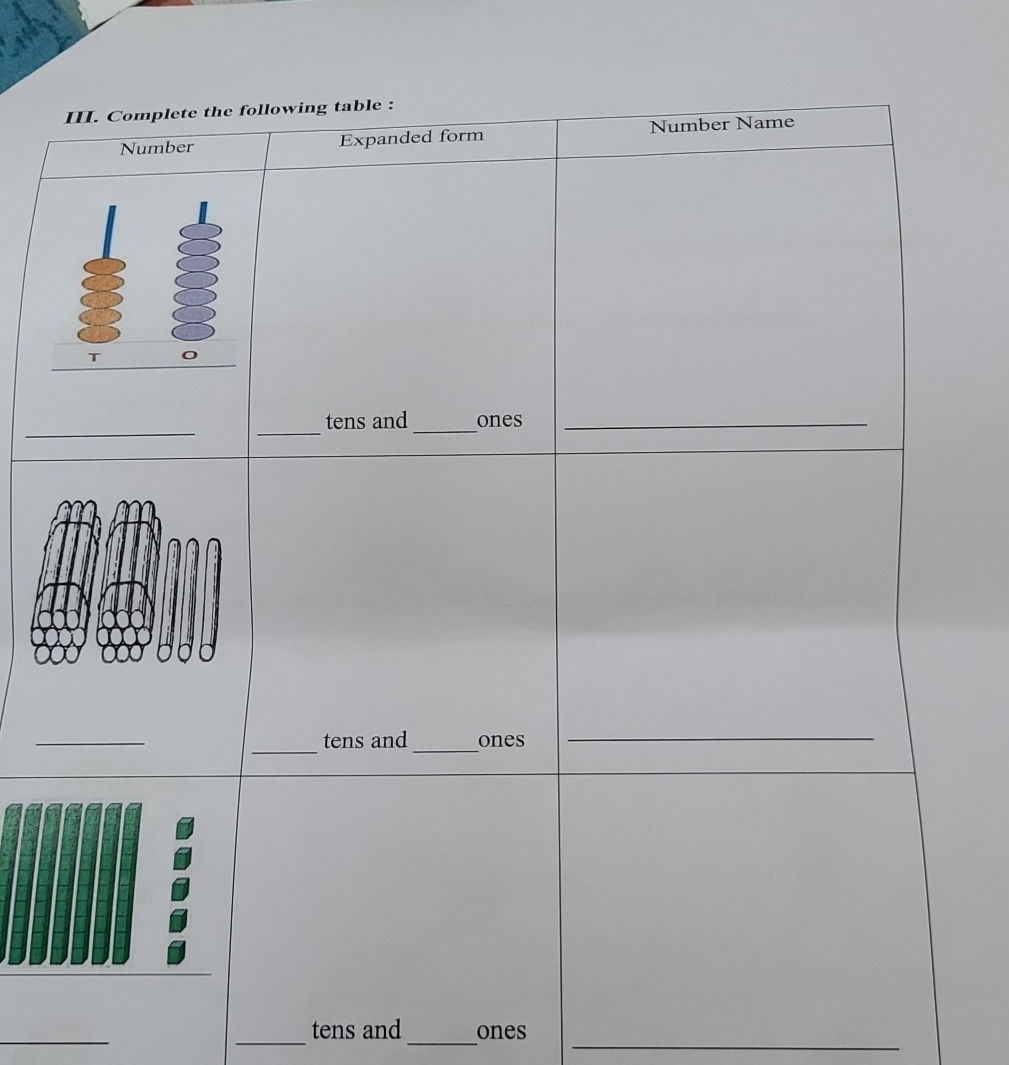 III. Complete the following table: | Number | StudyX