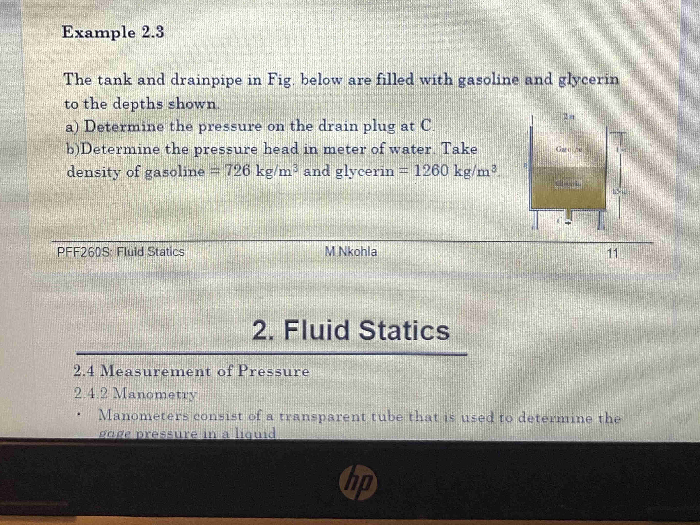 Example 2.3 The tank and drainpipe in Fig. | StudyX