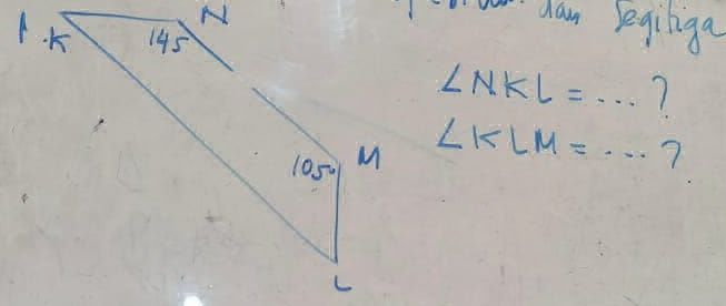 Find the angles: $ NKL = ... ?$ $ KLM = | StudyX