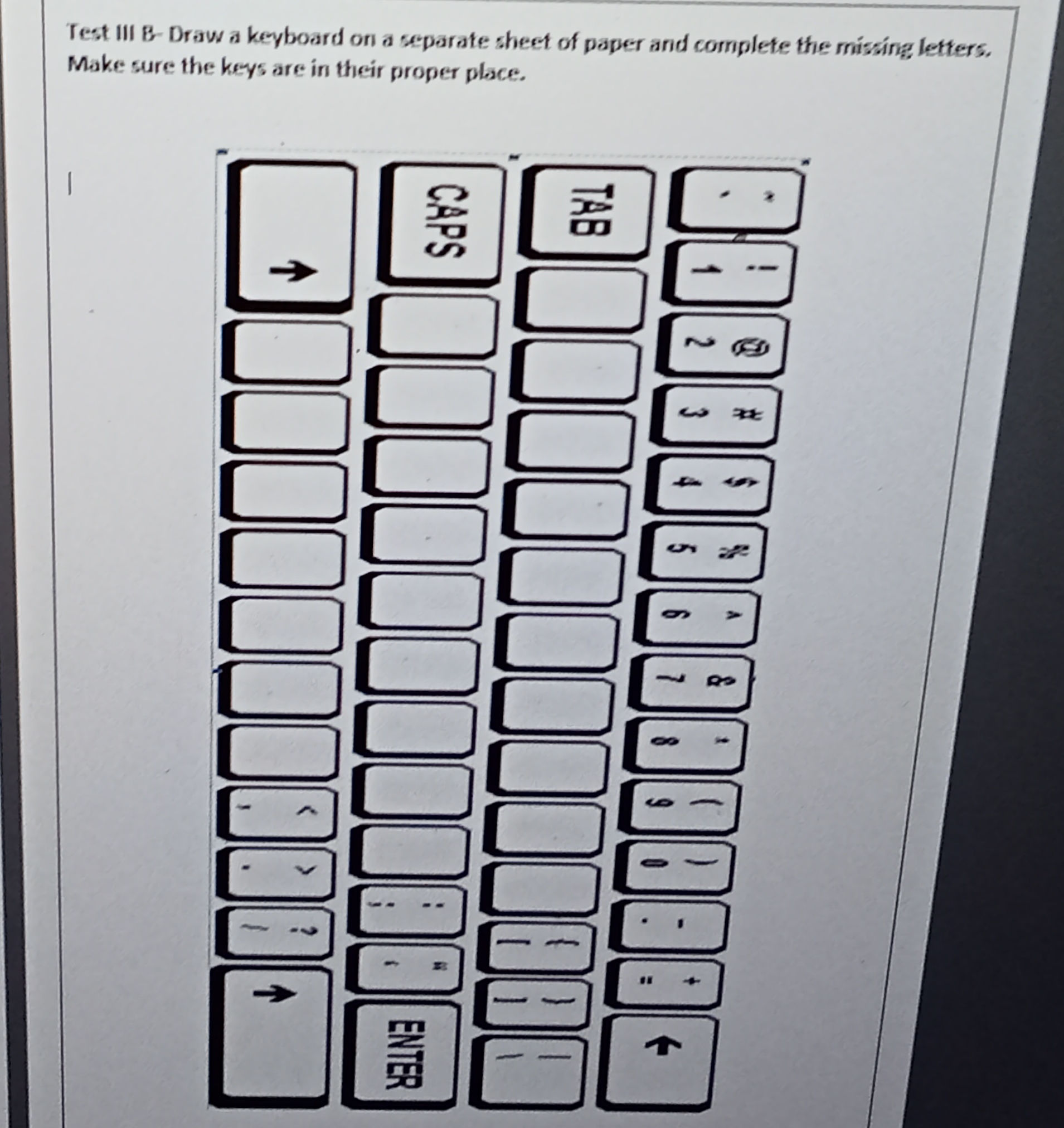 Test III B- Draw a keyboard on a separate | StudyX