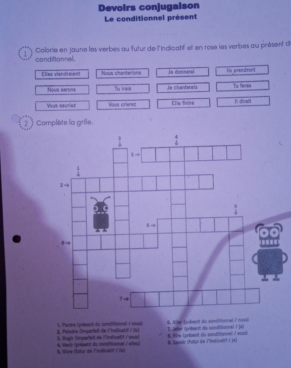 1. Colorie en jaune les verbes au futur de | StudyX