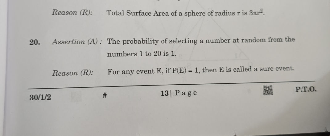 Reason (R): Total Surface Area of a sphere | StudyX
