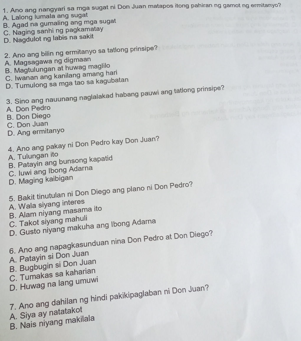 1. Ano ang nangyari sa mga sugat ni Don Juan | StudyX