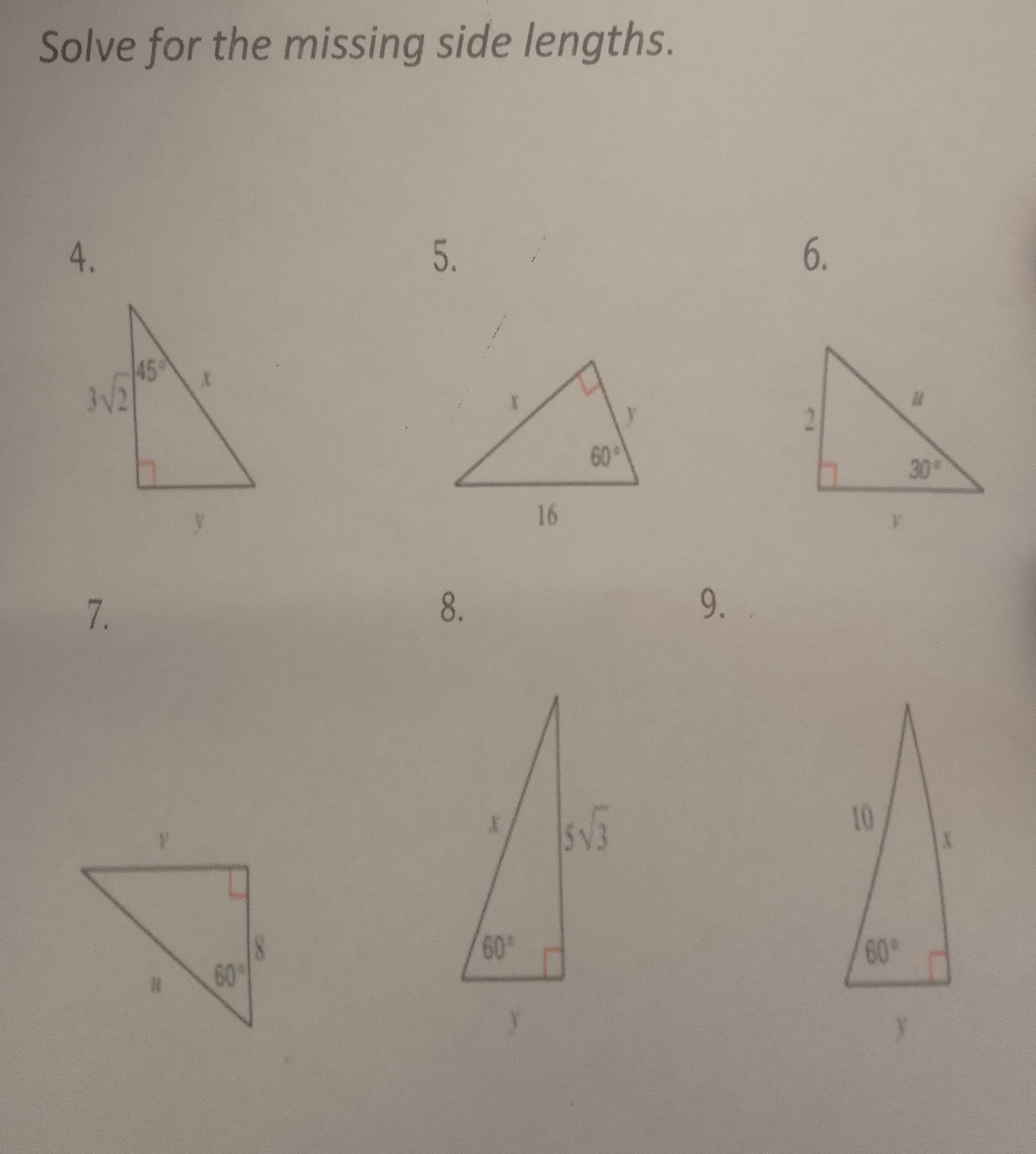 Solve for the missing side lengths. 4. A | StudyX