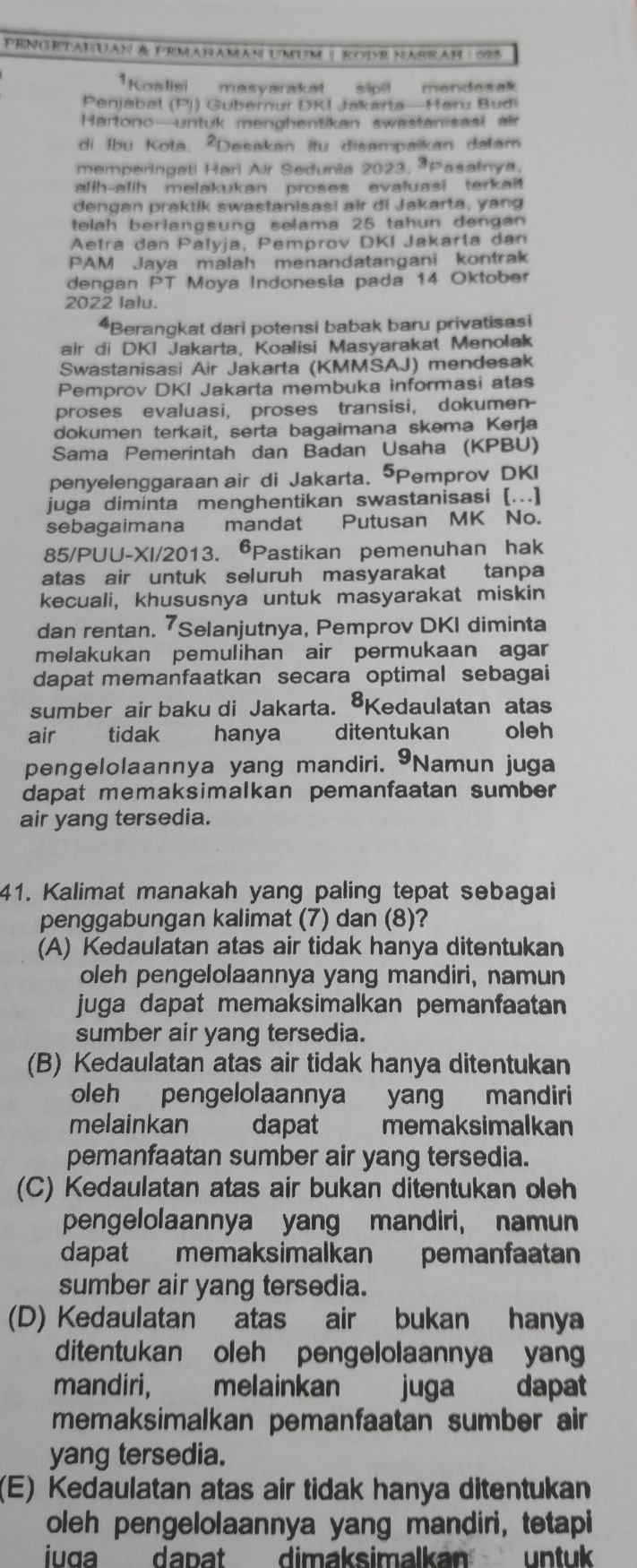 41. Kalimat manakah yang paling tepat | StudyX