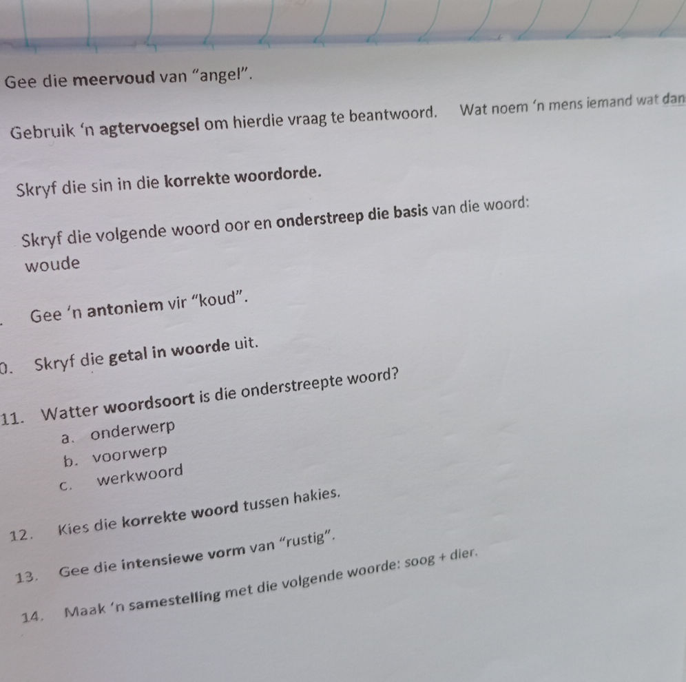 Gee die meervoud van "angel". Gebruik 'n | StudyX