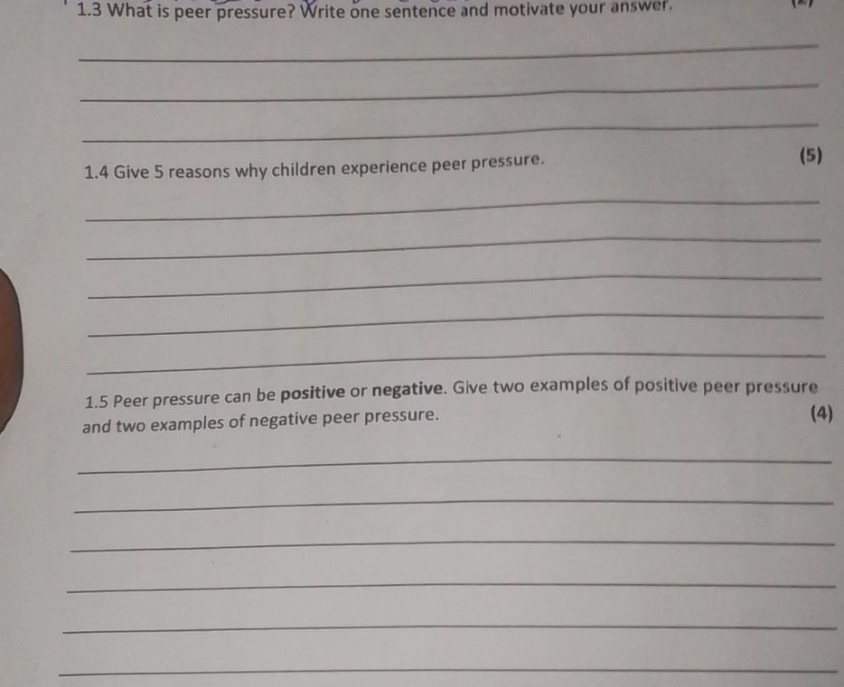 1.3 What is peer pressure? Write one | StudyX
