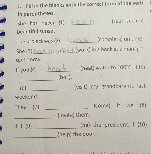 I. Fill in the blanks with the correct form | StudyX