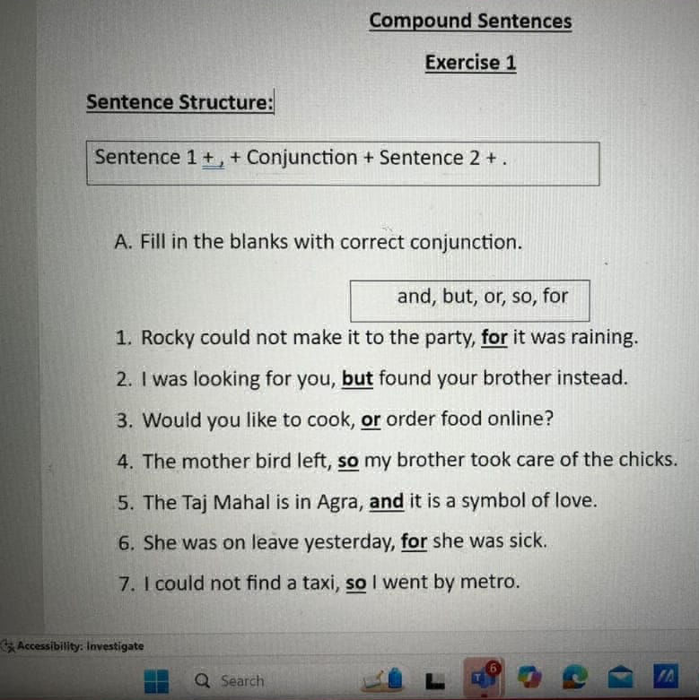 Sentence Structure: Sentence 1 +, + | StudyX