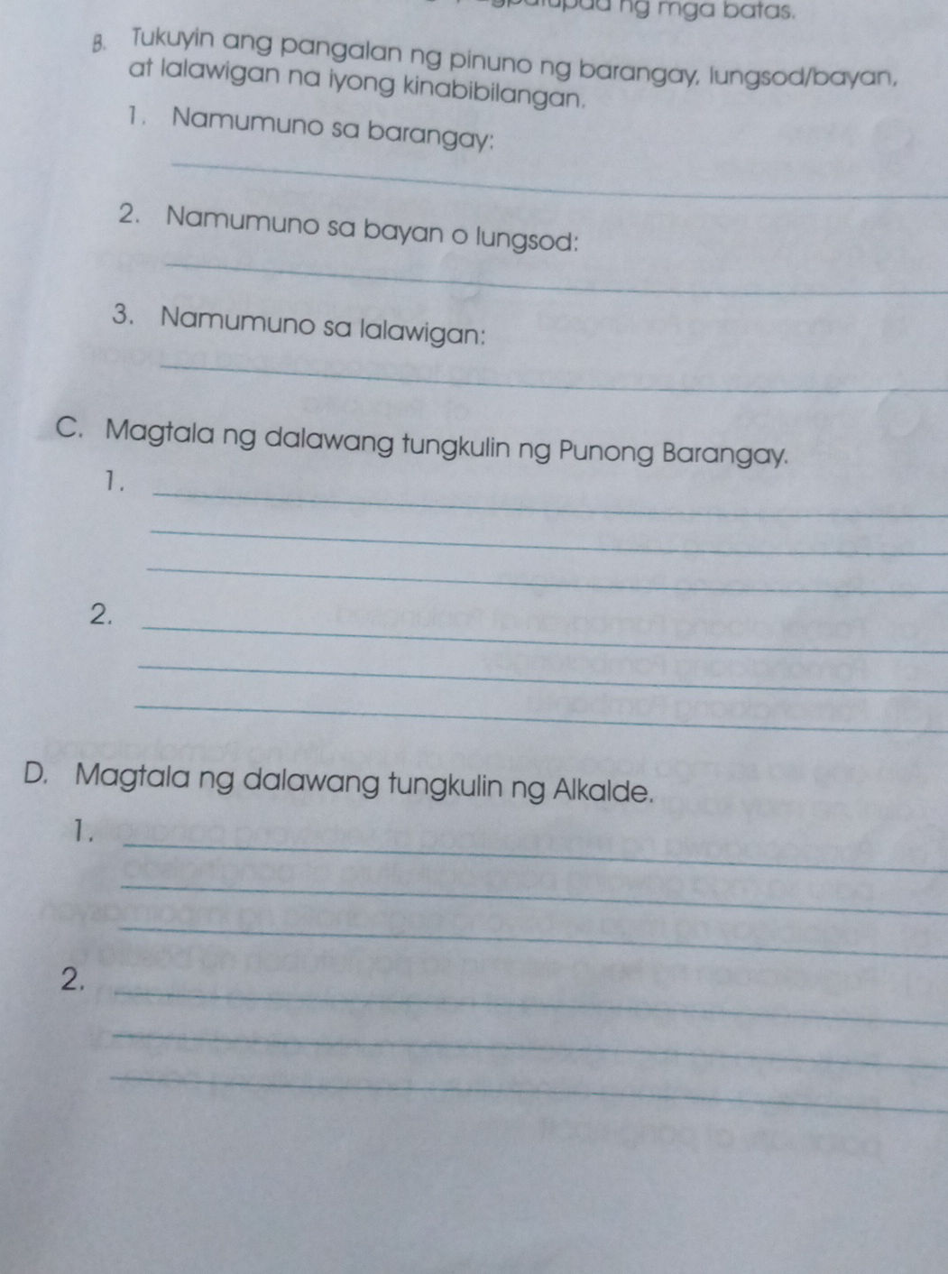 B. Tukuyin ang pangalan ng pinuno ng | StudyX