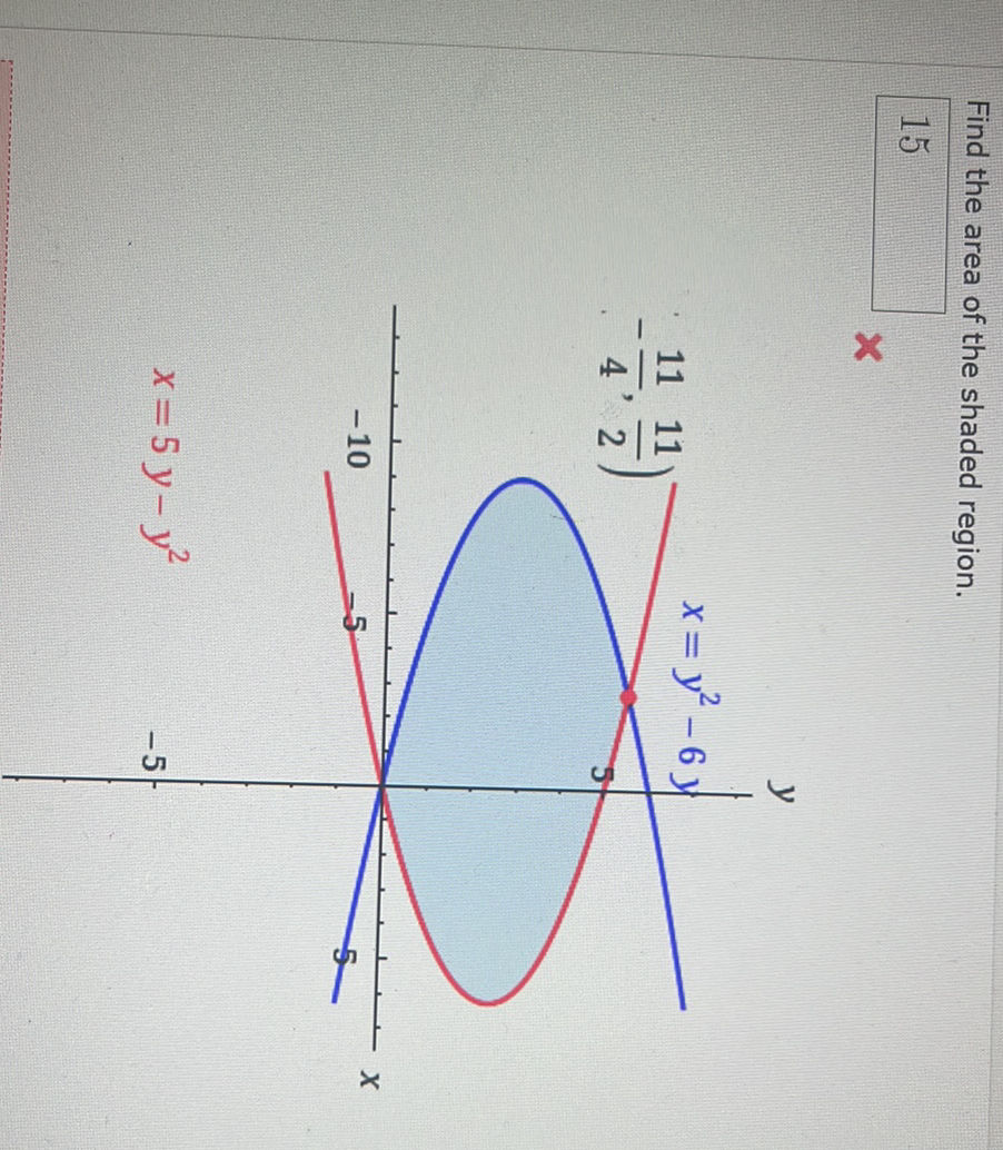 Find the area of the shaded region. $x = | StudyX