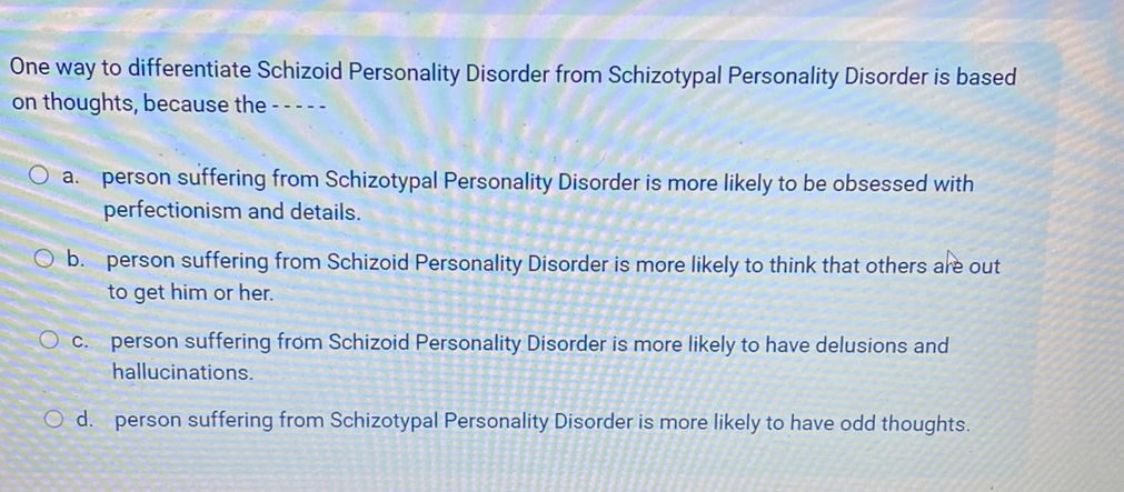 One way to differentiate Schizoid | StudyX