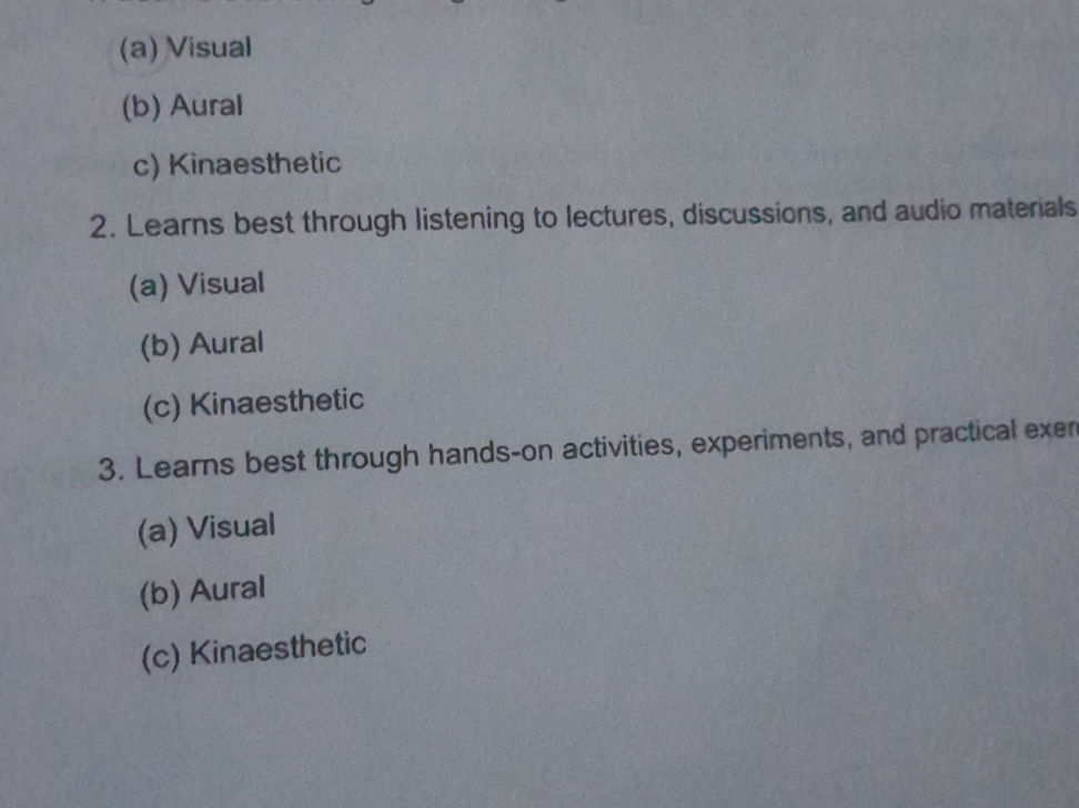 1. Learns best through reading. (a) Visual | StudyX