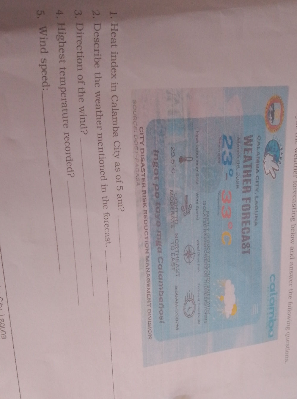 1. Heat index in Calamba City as of 5 am? 2. | StudyX