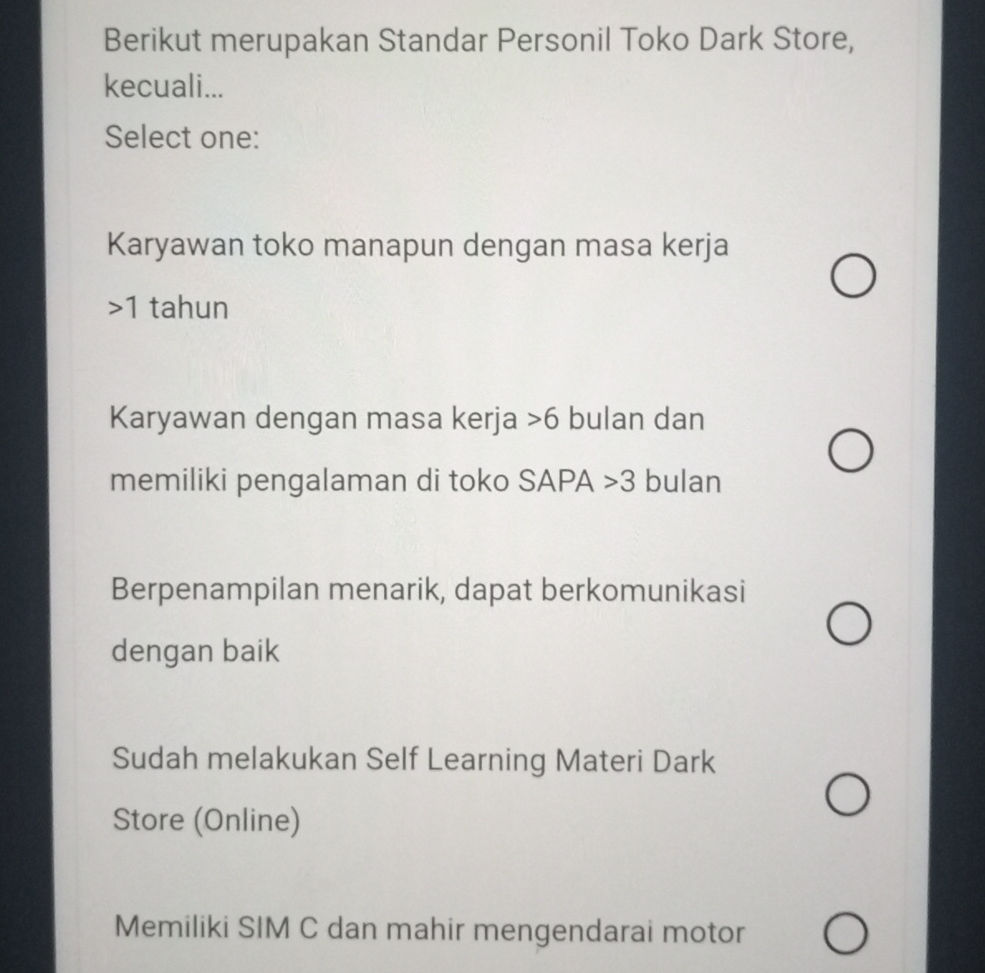 Berikut merupakan Standar Personil Toko Dark | StudyX