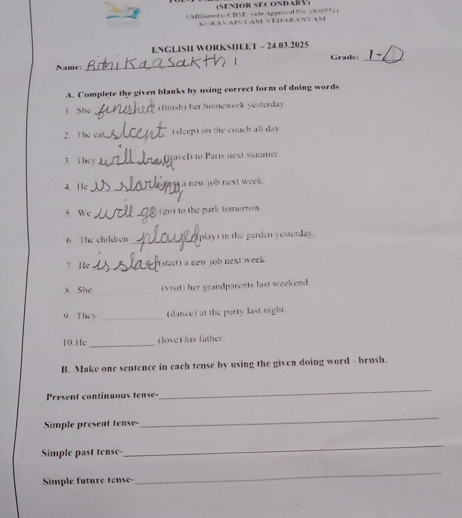 A. Complete the given blanks by using | StudyX