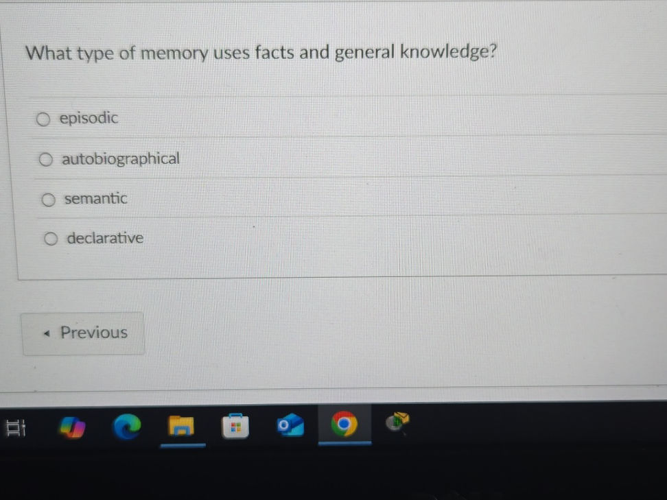 What type of memory uses facts and general | StudyX