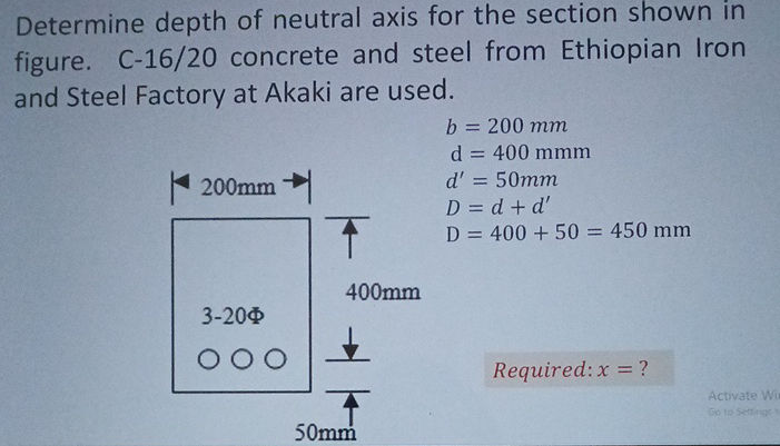 Determine depth of neutral axis for the | StudyX