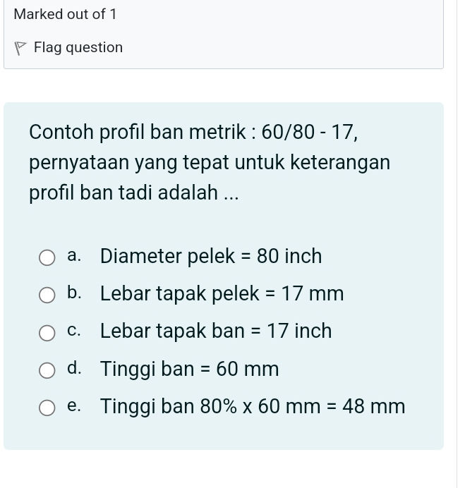 Contoh profil ban metrik: 60/80 - 17, | StudyX