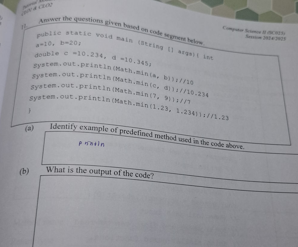 11. Answer the questions given based on code | StudyX