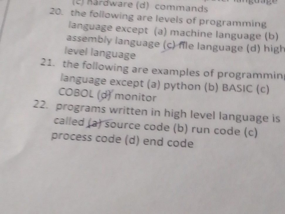 20. the following are levels of programming | StudyX
