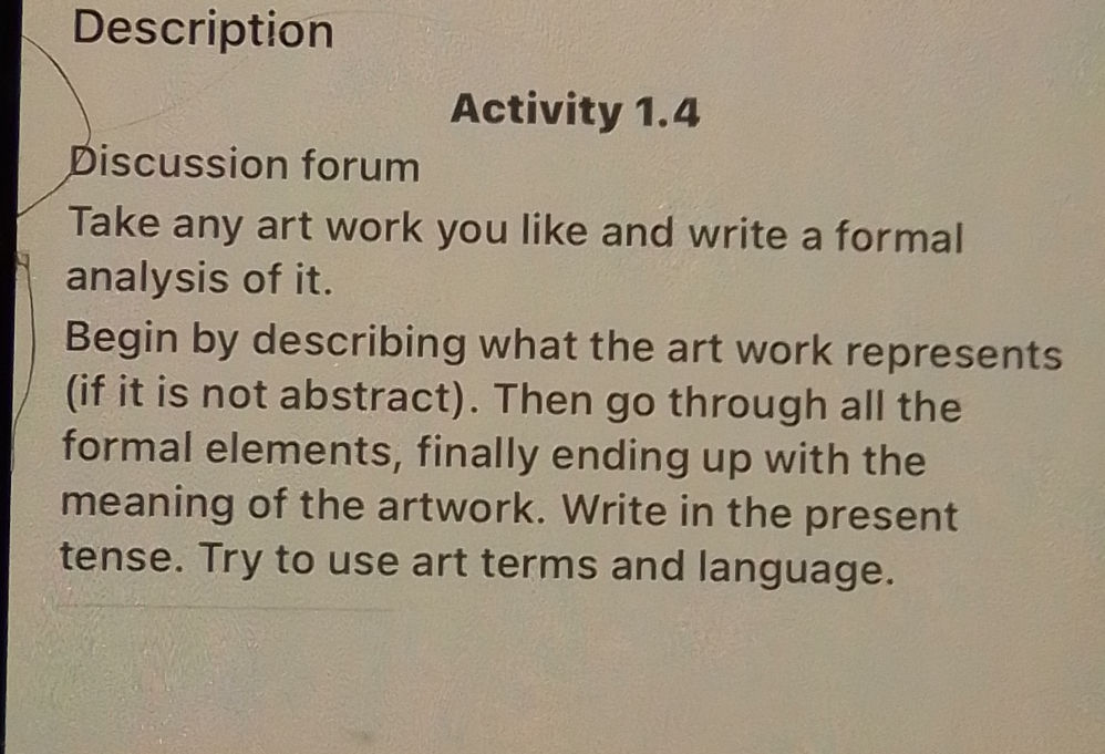 Take any art work you like and write a | StudyX