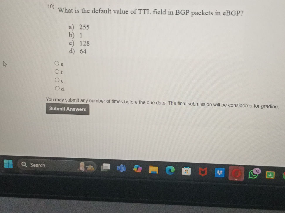 10) What is the default value of TTL field | StudyX