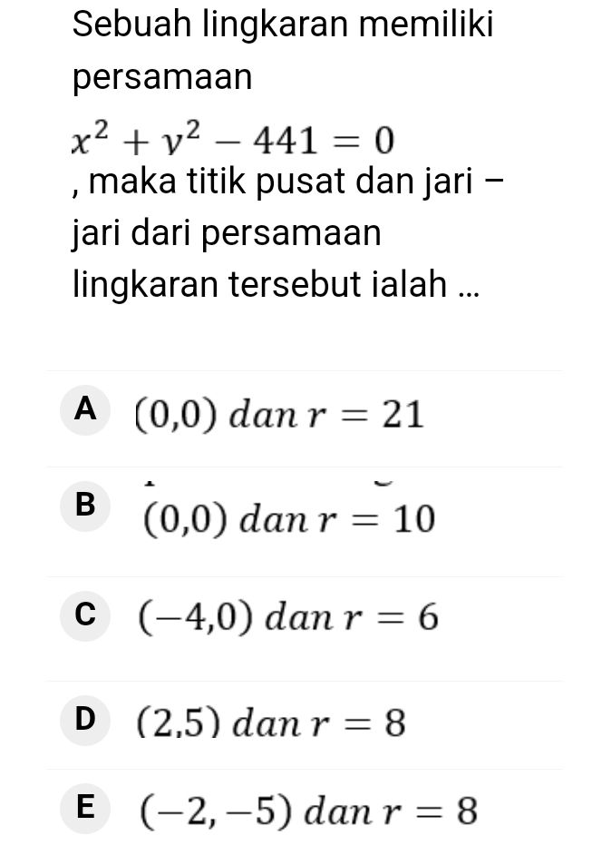 Sebuah lingkaran memiliki persamaan $x^2 + | StudyX