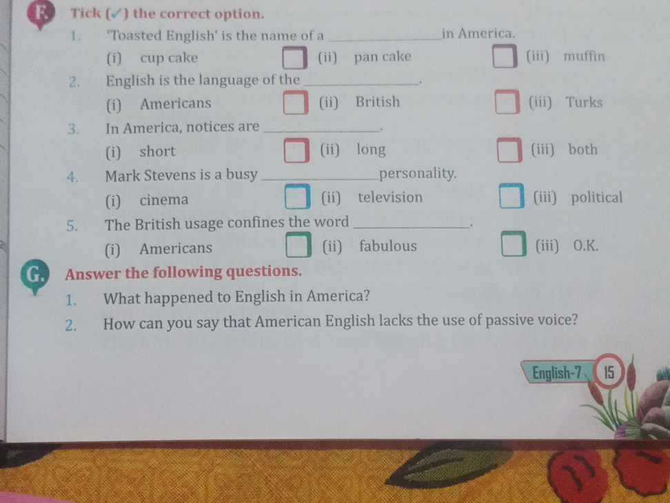 Tick ( ) the correct option. 1. "Toasted | StudyX
