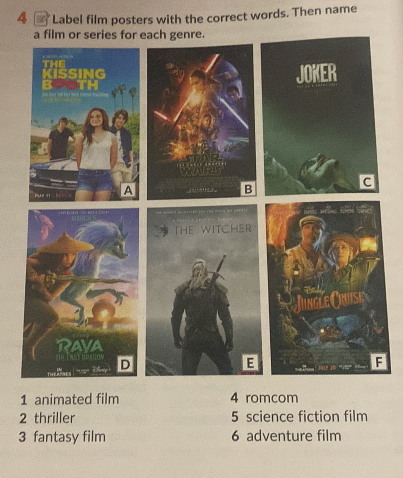 Label film posters with the correct words. | StudyX