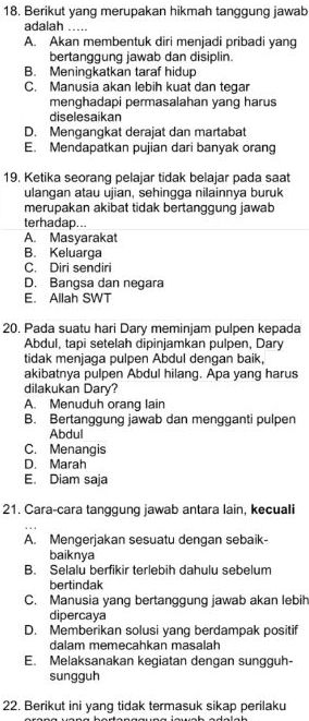 18. Berikut yang merupakan hikmah tanggung | StudyX