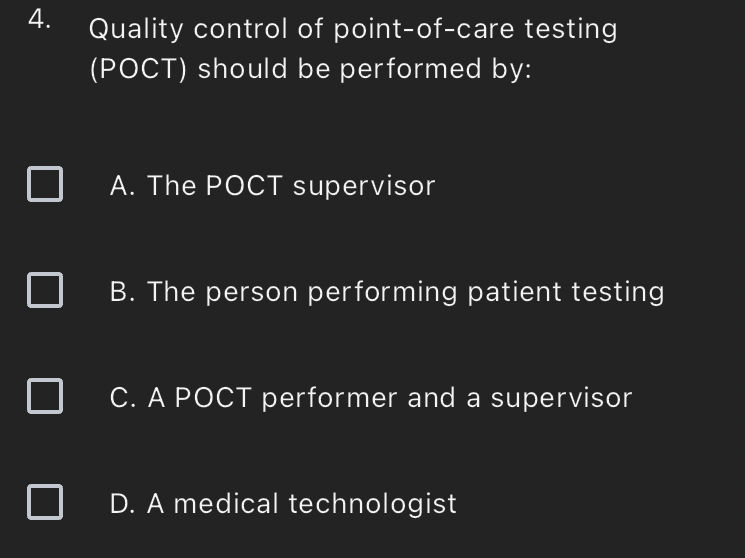 4. Quality control of point-of-care testing | StudyX