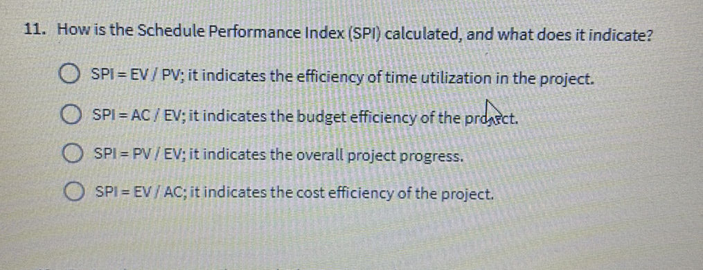11. How is the Schedule Performance Index | StudyX