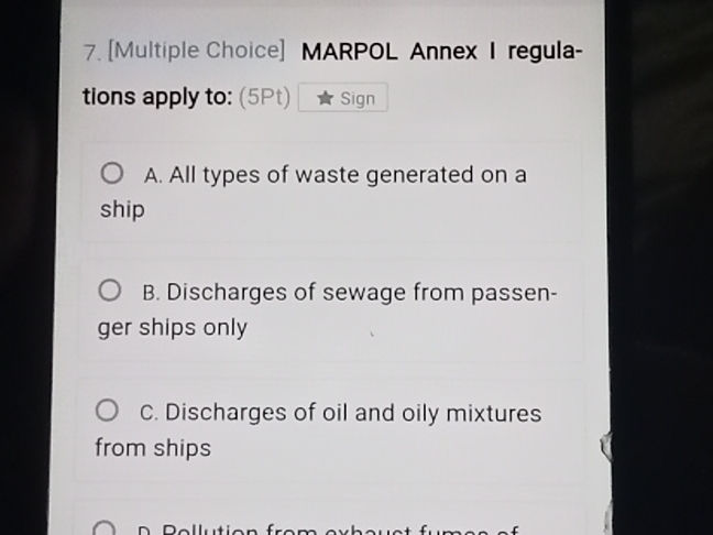 7. [Multiple Choice] MARPOL Annex I | StudyX