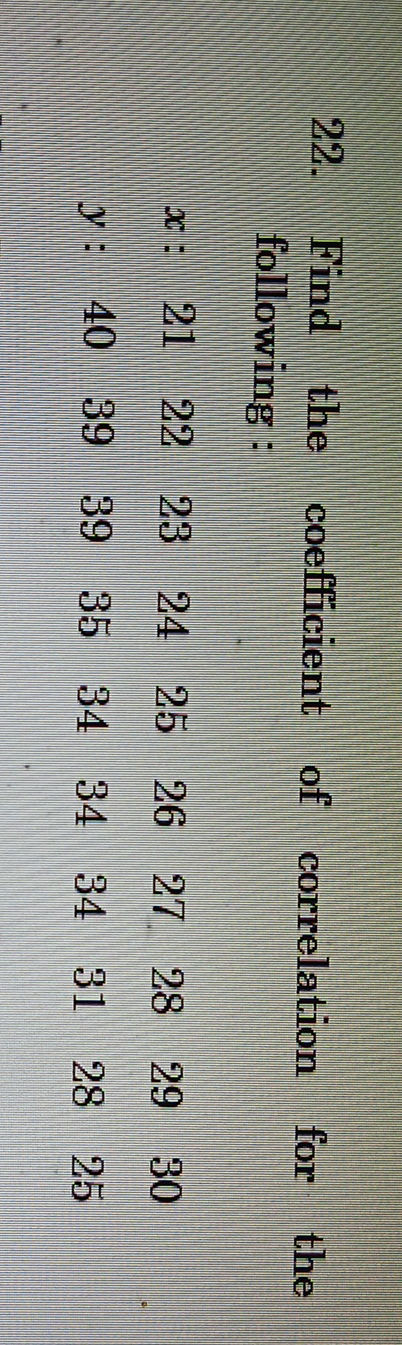 22. Find the coefficient of correlation for | StudyX