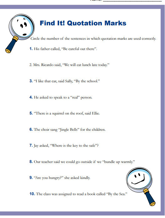 Find It! Quotation Marks Circle the number | StudyX