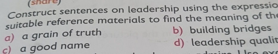 Construct sentences on leadership using the | StudyX