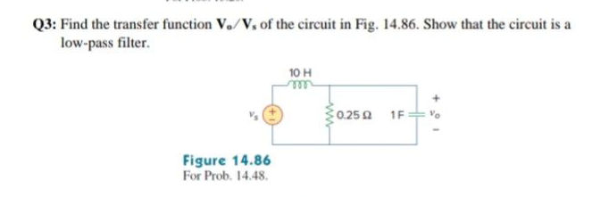 Q3: Find the transfer function $V_o/V_s$ of | StudyX