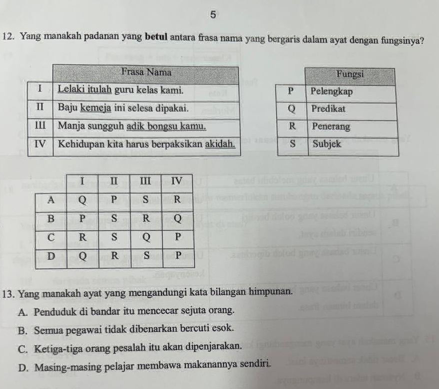 12. Yang manakah padanan yang betul antara | StudyX
