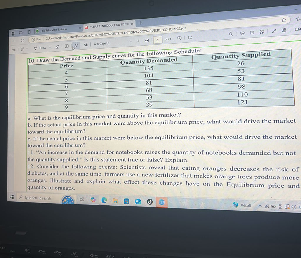 10. Draw the Demand and Supply curve for the | StudyX