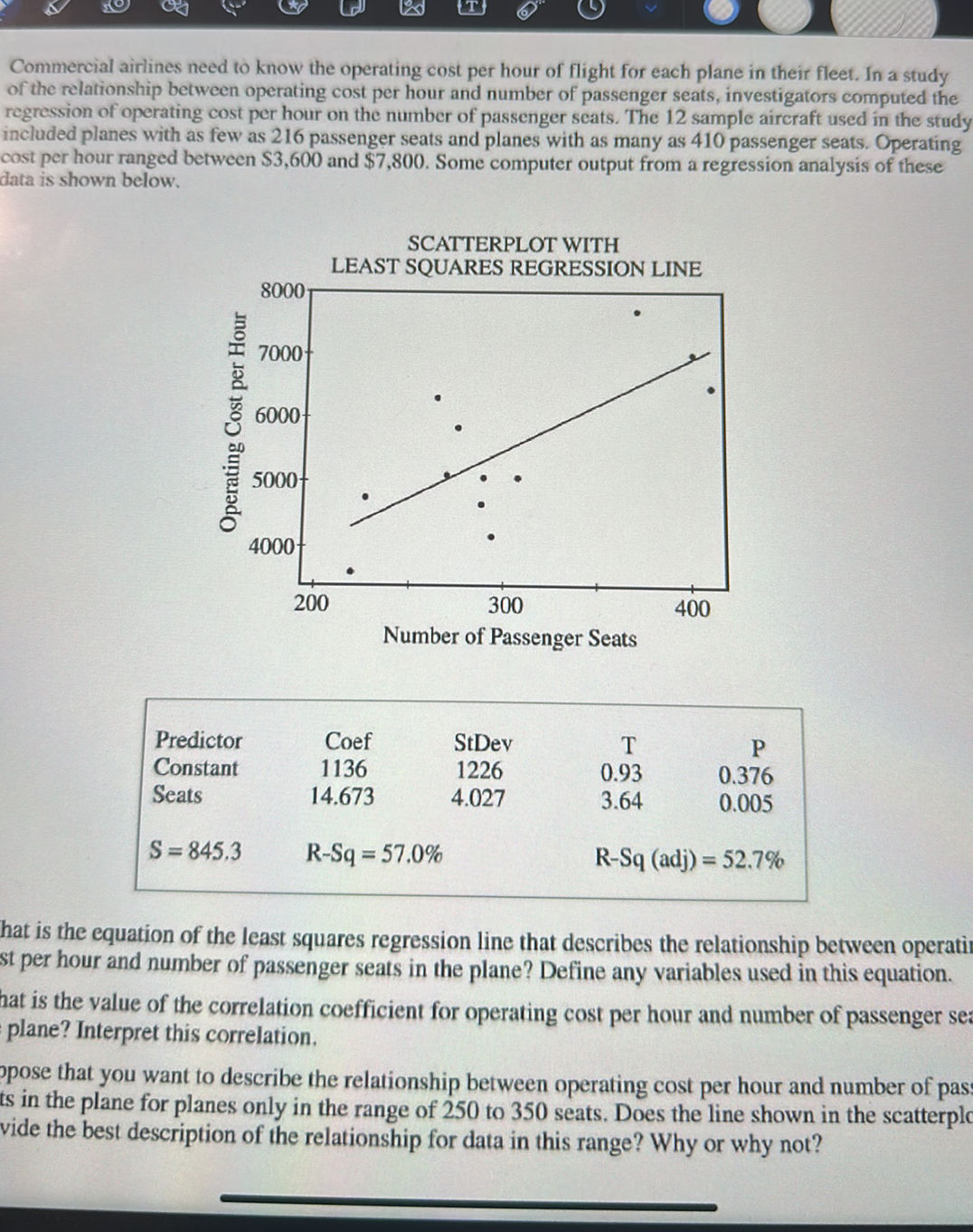 What is the equation of the least squares | StudyX